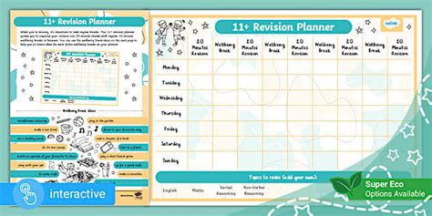 New 11 Revision Planner And Wellbeing Breaks Exam Wellbeing