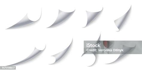말린 종이 모서리 사실적인 그림자 컬링 스티커 또는 문서 테두리 효과 벡터 세트로 구부러진 페이지 3d 벗겨짐에 대한 스톡 벡터 아트 및 기타 이미지 Istock