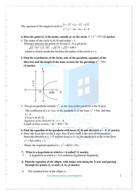 Important Questions For Class 11 Maths Chapter 11 Conic Section