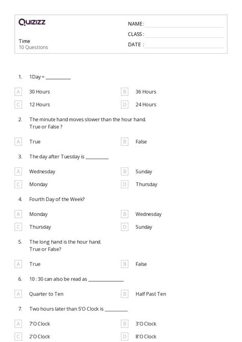 50 Time Worksheets For 2nd Class On Quizizz Free And Printable