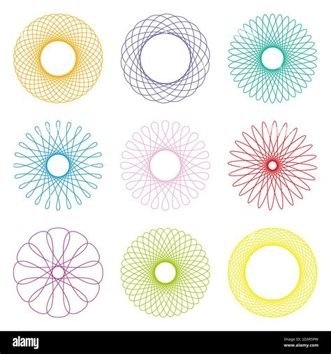 colored patterns like spirograph drawings illustration on white