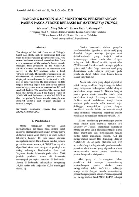 Pdf Rancang Bangun Alat Monitoring Perkembangan Pasien Pasca Stroke Berbasis Iot Internet Of