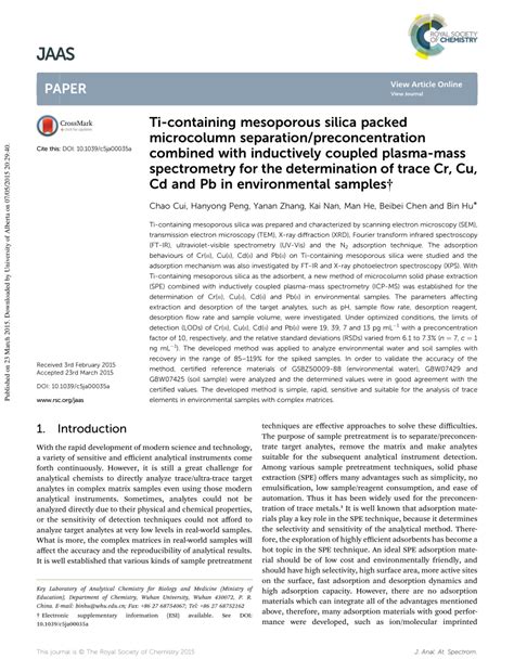 Pdf Ti Containing Mesoporous Silica Packed Microcolumn Separation Preconcentration Combined