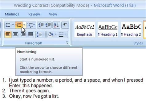 How To Change Numbering Format In Word 2007 Numbered Lists Dummies