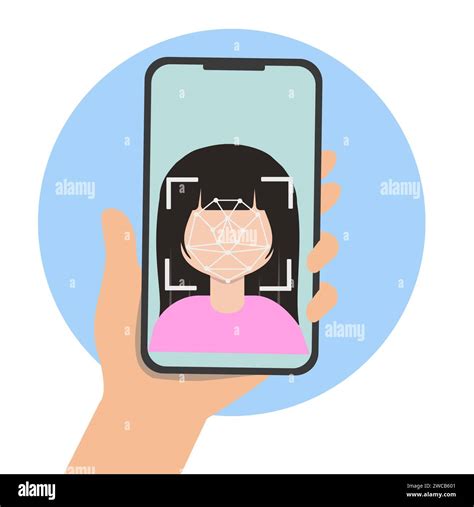Man Or Woman Using Biometric Identification Scan Face Recognition With Mobile Phone Cyber