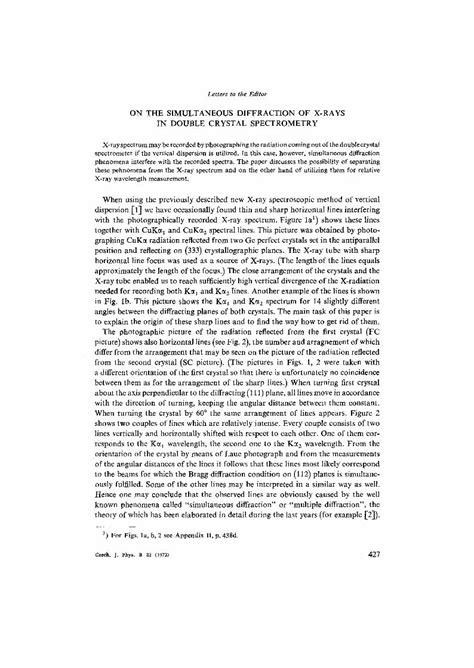 Pdf On The Simultaneous Diffraction Of X Rays In Double Crystal