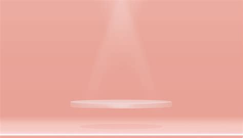 복숭아 색상의 스포트라이트와 빈 벽에 실린더 스탠드와 최소한의 연단 디스플레이 프리젠 테이션을위한 제품에 대한 벡터 사실적 3d