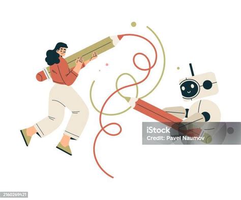 인공 지능 기술 와 여자 캐릭터 그림 와 연필 와 봇 벡터 일러스트 개발에 대한 스톡 벡터 아트 및 기타 이미지 개발 기계류 다중 색상 Istock