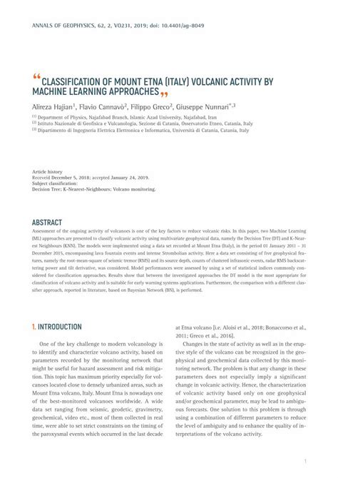 Pdf Classification Of Mount Etna Italy Volcanic Activity Researchiaunacirpdahajian