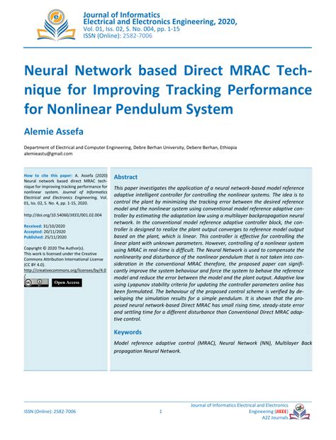 Pdf Neural Network Based Direct Mrac Tech Nique For Improving