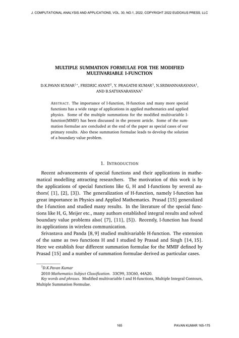 Pdf Multiple Summation Formulae For The Modified Multivariable I Function