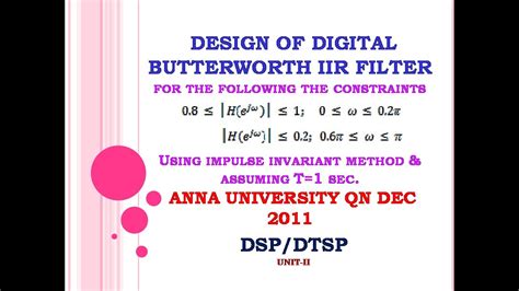 Digital Butterworth Filter Design Using Impulse Invariant Method Digital Signal Processing