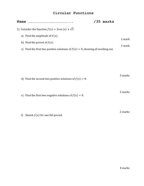 Additional Questions On Circular Functions Circular Functions Name Studocu