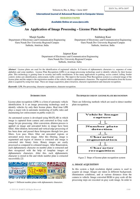 PDF An Application Of Image Processing License Plate Recognition