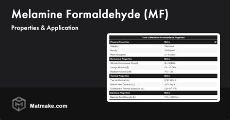 Melamine Formaldehyde Mf Properties