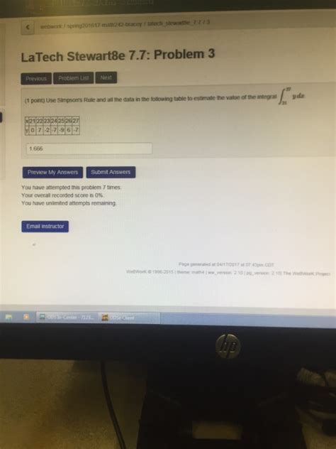 Solved Use Simpsons Rule And All The Data In The Following