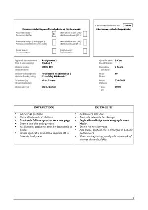 BMAN Class Test MEMO Requirements For This Paper Calculators Yes Answer Scripts X