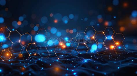 Abstract Glowing Blue And Orange Neural Network Futuristic Technology Background Stock