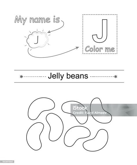 글자와 그림을 색칠하십시오 색칠 알파벳 문자 J와 젤리 빈 0명에 대한 스톡 벡터 아트 및 기타 이미지 0명 교습 교육 Istock