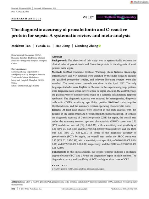 Sepsis Diagnosis Pct Vs Crp Pdf Sepsis Sensitivity And Specificity