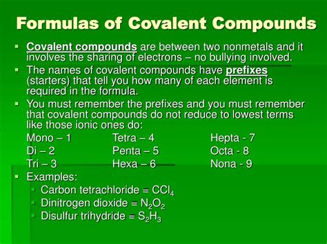 Covalent Compounds Examples Formulas