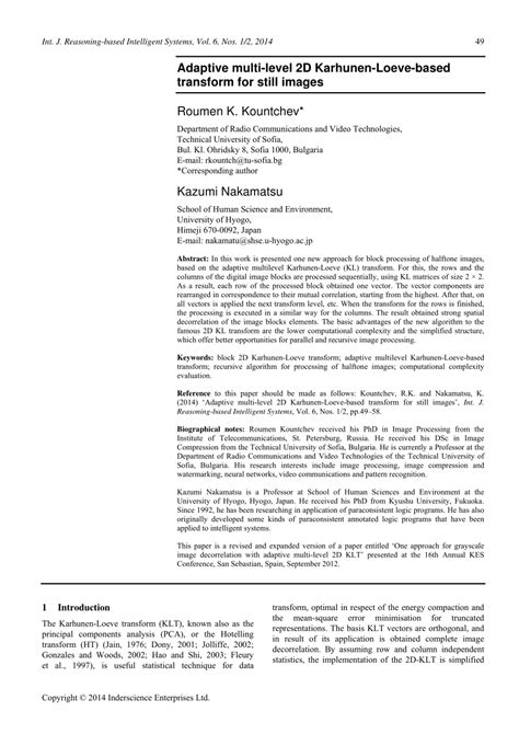 Pdf Adaptive Multi Level 2d Karhunen Loeve Based Transform For Still Images