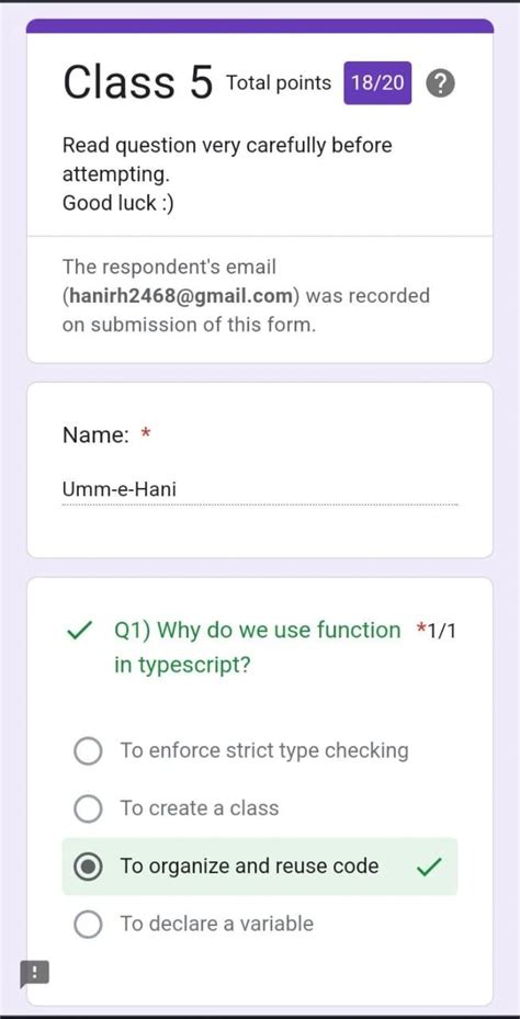 umm e hani on linkedin quiztime typescript practicequiz