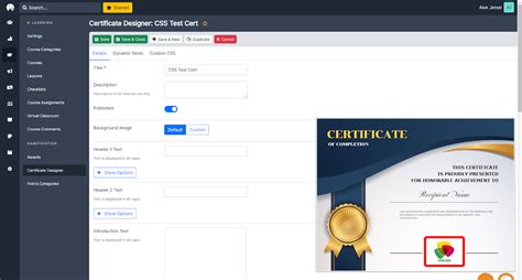 Certificate Designer Custom CSS Options Tovuti Help Center