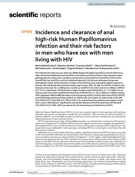 Pdf Incidence And Clearance Of Anal High Risk Human Papillomavirus