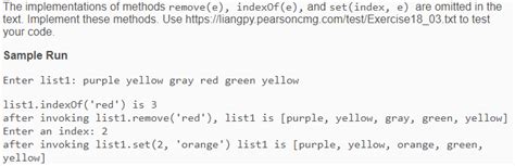 Solved The Implementations Of Methods Removee Indexofe