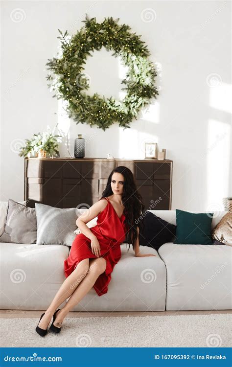 Beautiful Brunette Model Girl With Perfect Slim Body And Legs In The