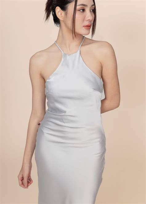 Moonlit Temptress Satin Gown In Silver • Dreamscaped