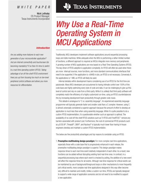 Why Use Rtos For Mcu Dev Pdf Microcontroller Operating System