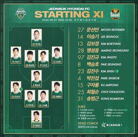전북 Vs Fc서울 라인업 1900 킥오프 Jtbc Gands 국내축구 에펨코리아