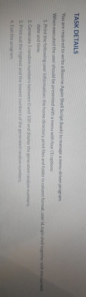 Solved Task Details You Are Required To Write A Bourne Again