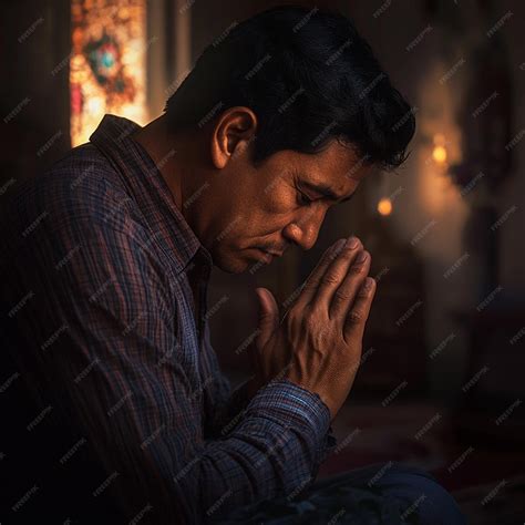 Sacred Moment Ultrarealistic Portrait Of Kneeling Prayer Premium Ai