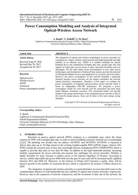 Power Consumption Modeling And Analysis Of Integrated Optical Wireless Access Network Pdf