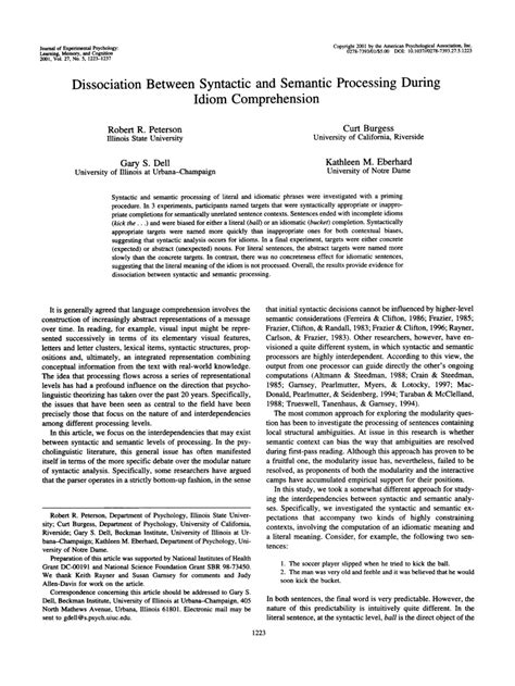 Pdf Dissociation Between Syntactic And Semantic Processing During Idiom Comprehension