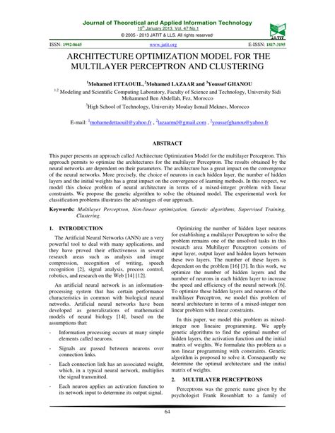 Pdf Architecture Optimization Model For The Multilayer Perceptron And