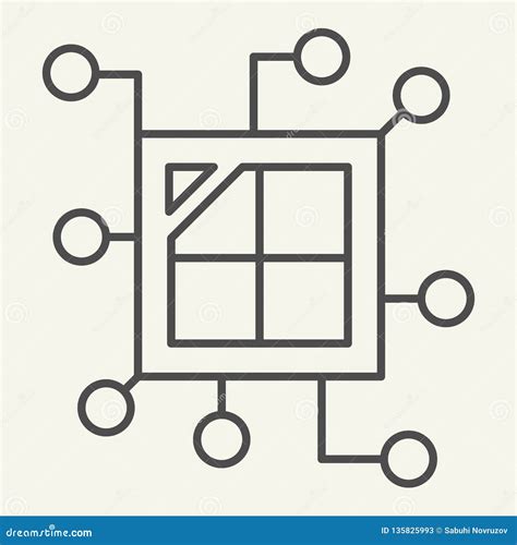 Cpu Chip Thin Line Icon Processor Vector Illustration Isolated On