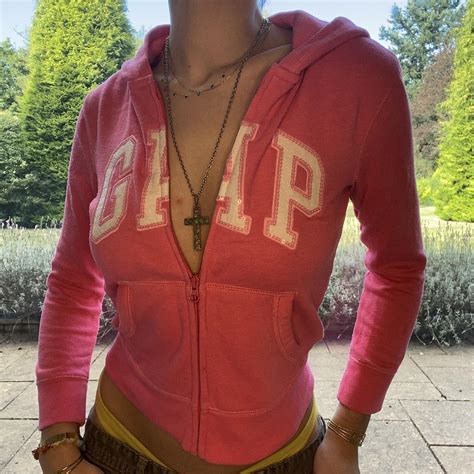 Long Sleeve Gap Hoodie In Pink With Spellout Depop