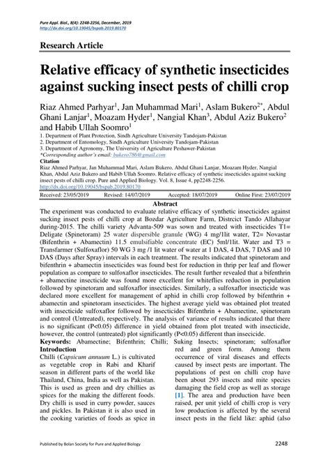 Pdf Relative Efficacy Of Synthetic Insecticides Against Sucking