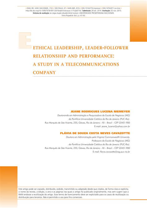 PDF ETHICAL LEADERSHIP LEADER FOLLOWER RELATIONSHIP AND PERFORMANCE