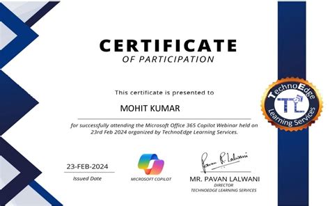Mohit Kumar On Linkedin Happy To Share My Certificate For Participating In Copilot Webinar