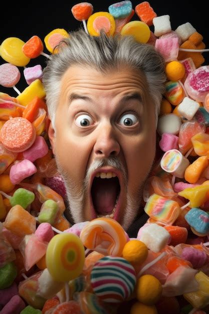 Premium Ai Image A Man With His Mouth Open Surrounded By Candy
