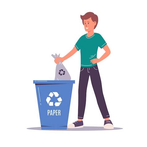 Premium Vector Man Sorting The Garbage Happy Man Character Who Care About The Environment And
