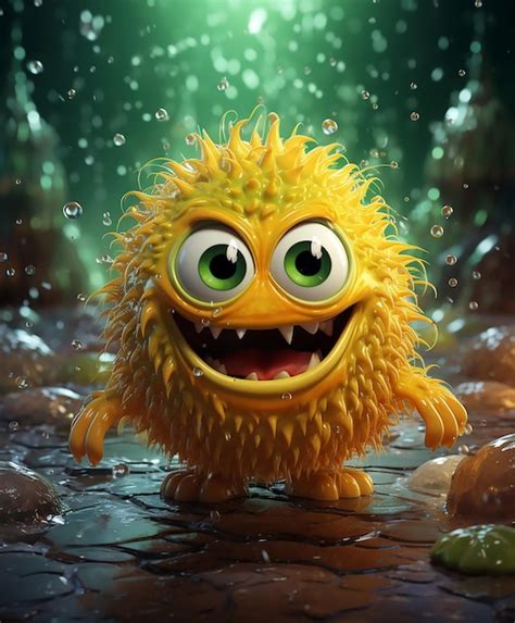 Premium Photo A Yellow Monster With Bright Green Eyes