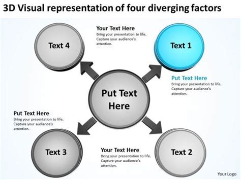 D Visual Representation Of Four Diverging Factors Circular Flow Process PowerPoint Slides