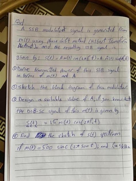 Solved Q A Ssb Modulated Signal Is Generated From Mt