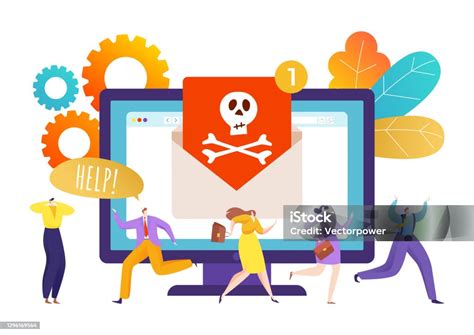 컴퓨터 인터넷 보안 바이러스 해커 벡터 일러스트에서 데이터 보호 기술 온라인 사람들에게 스팸 공격 웹 메일 개념을 해킹 개념에 대한 스톡 벡터 아트 및 기타 이미지 Istock